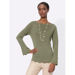 CRÉATION L creation L Langarm-Pullover in khaki-schilf-meliert | Gr.: 40