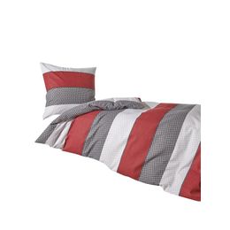 Traumschlaf Bettw&auml;sche Nordic Stripe Red in rot | Gr.: 200x220 (2x 80x80 cm)