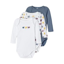 name it 3er Pack Baby langarm Body mit Teddy Motiv in Blau | Gr.: 92