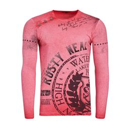 Rusty Neal Oil Washed Longshirt mit Seitlicher Knopfleiste in Rot | Gr.: S
