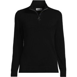 LANDS' END Kaschmir-Pullover mit Rei&szlig;verschluss, Damen,  Schwarz, Kaschmir, by Lands' End
