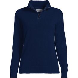LANDS' END Kaschmir-Pullover mit Rei&szlig;verschluss, Damen,  Blau, Kaschmir, by Lands' End