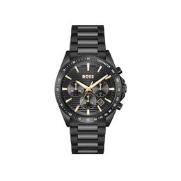 BOSS Chronograph &raquo;STRIKE CHRONO&laquo; Quarzuhr, Armbanduhr, Herrenuhr, Edelstahlarmband, analog, Tag schwarz-schwarz-gelbgoldfarben Trendgerechter...