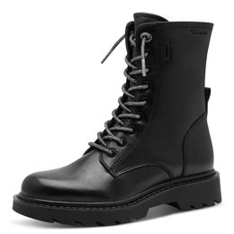 Tamaris Schn&uuml;rstiefelette, Blockabsatz, Schn&uuml;rboots mit gl&auml;nzenden, elastischen Schn&uuml;rsenkeln schwarz 36 36 Cooler Schn&uuml;rboots in veganer Verarbeitung