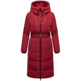 Steppmantel Navahoo "Herbstnebel 14", Damen, Gr. M (38), rot (dunkelrot), Obermaterial: 100% Polyester; Innenfutter: 100% Polyester; Wattierung: 100% Polyester; Ärmelfutter: 100% Polyester, figurumspielend ca. Mitte Oberschenkel, hoch geschlossener Ausschnitt, eng Rippstrickbündchen, Mäntel Steppmantel, langer Damen Wintermantel mit Taillengürtel