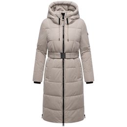 Steppmantel Navahoo "Herbstnebel 14", Damen, Gr. XXXL(46), hellgrau, Obermaterial: 100% Polyester; Innenfutter: 100% Polyester; Wattierung: 100% Polyester; Ärmelfutter: 100% Polyester, figurumspielend ca. Mitte Oberschenkel, hoch geschlossener Ausschnitt, eng Rippstrickbündchen, Mäntel, langer Damen Wintermantel mit Taillengürtel