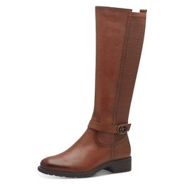 Stiefel Tamaris, Damen, Gr. 37, XS-Schaft, braun (cognac), Leder, Lederimitat, unifarben, used, Schuhe, Blockabsatz, Langschaftstiefel mit XS-Schaft und Stretchfunktion, Topseller