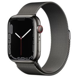 Apple Watch Series 7 (2021) GPS + Cellular 45 mm - Rostfreier Stahl Graphit - Milanaise Armband Schwarz
