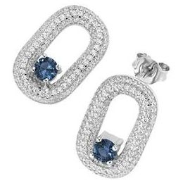 Paar Ohrstecker "mit Zirkonia und Kristallsteinen, Silber 925", blau, Giorgio Martello MILANO, Ohrringe, Damen, Silber 925 (Sterlingsilber)