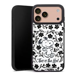DeinDesign iPhone 17 Pro Max Handy Premium Silikon H&uuml;lle Handyh&uuml;lle schwarz Case Peanuts Flowers Snoopy Silikon Premium Case
