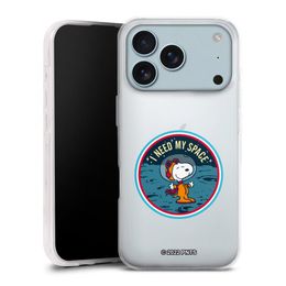 DeinDesign iPhone 17 Pro Handy Silikon H&uuml;lle Case transparent Handyh&uuml;lle Peanuts Weltall Snoopy Silikon Case