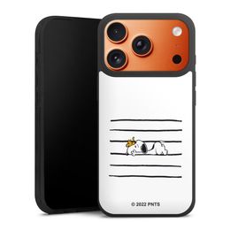 DeinDesign iPhone 17 Pro Handy Premium Silikon H&uuml;lle Handyh&uuml;lle schwarz Case Snoopy Dog Peanuts Silikon Premium Case