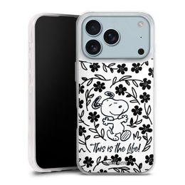 DeinDesign iPhone 17 Pro Handy Silikon H&uuml;lle Case transparent Handyh&uuml;lle Peanuts Flowers Snoopy Silikon Case