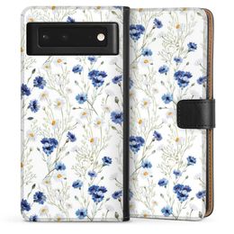 DeinDesign Google Pixel 6 Handy Klapphülle Handyhülle aus Kunst Leder schwarz Flip Case Flowers Muster Flower Sideflip mit langer Lasche