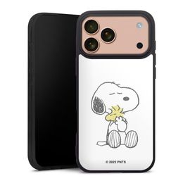 DeinDesign iPhone 17 Pro Max Handy Premium Silikon H&uuml;lle Handyh&uuml;lle schwarz Case Snoopy Love Peanuts Silikon Premium Case