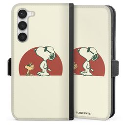 DeinDesign Galaxy S23+ Handy Klapph&uuml;lle Handyh&uuml;lle aus Kunst Leder schwarz Flip Case Snoopy Official Licensed Product Kindheit Sideflip mit Lasche