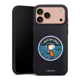DeinDesign iPhone 17 Pro Max Handy Premium Silikon H&uuml;lle Handyh&uuml;lle schwarz Case Peanuts Weltall Snoopy Silikon Premium Case