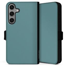 DeinDesign Galaxy S25+ Handy Klapphülle Handyhülle aus Kunst Leder schwarz Flip Case Art Unicoloured Blue Sideflip mit Lasche