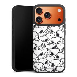 DeinDesign iPhone 17 Pro Handy Premium Silikon H&uuml;lle Handyh&uuml;lle schwarz Case Peanuts Snoopy Muster Silikon Premium Case