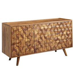 KADIMA DESIGN Massivholz-Sideboard in Sheesham, Praktisches Design mit T&uuml;ren & Schubladen, 138x76x45 cm