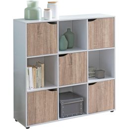 KADIMA DESIGN Standregal mit 9 F&auml;chern, Wei&szlig;/Sonoma, Stauraum f&uuml;r B&uuml;cher/Dekoration, 89x91x29 cm.