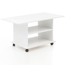 KADIMA DESIGN Couchtisch SEGRE: Stilvoll, 2 Ablagefl&auml;chen, Rollen, Melaminharzbeschichtung, 95x51x54,5 cm, Wei&szlig;/Sonoma.