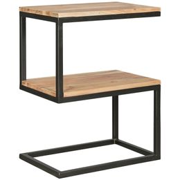 KADIMA DESIGN Beistelltisch Massivholz INDI: S-Design, Schwarz/Metallgestell, 2 Ablagefl&auml;chen