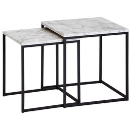 KADIMA DESIGN Marmor-Optik Beistelltisch Set, moderne Wohnzimmerm&ouml;bel, robustes Metallgestell, 40x42,5x40 cm und 35x39,5x35 cm.