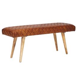 KADIMA DESIGN Springbock-Lederbank, Elegante Sitzbank aus Massivholz und hochwertigem Echtleder