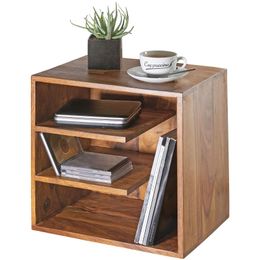 KADIMA DESIGN Stilvoller Beistelltisch aus Sheeshamholz, 3 Ablagefl&auml;chen, individuelle Maserung, 43x43x30 cm.