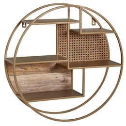 KADIMA DESIGN Wandregal, Industrial-Stil, Rattan/Metall/Massivholz, 5 Ablagefl&auml;chen, Handgefertigt