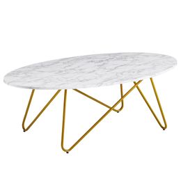 KADIMA DESIGN Marmor-Optik Couchtisch, Goldfarbenes Gestell, Oval, 120x40x60 cm