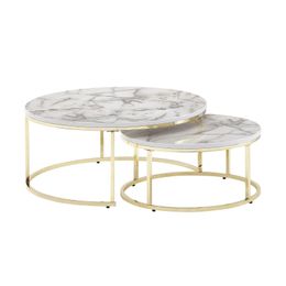KADIMA DESIGN Couchtisch-Set mit Marmor-Optik: Eichenholz, Metallgestell, 80x80x36 cm & 60x60x26 cm, ineinanderschiebbar.