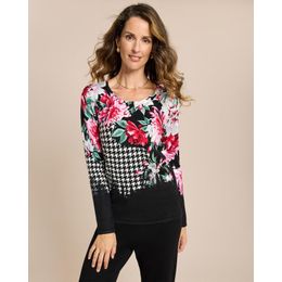 Ovanti Strickdesign Classic Pullover Hahnentritt Pfingstrosen
