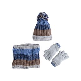 next Set: M&uuml;tze, Schal und Handschuhe Jungen Gr&ouml;&szlig;e 54 blau / navy / dunkelbraun / grau