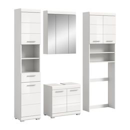 Badmöbel-Set Inosign "Siena, 4 teilig, bestehend aus:", weiß (weiß nb, weiß hochglanz mdf tz), B:190cm H:191cm T:34cm, Holzwerkstoff, MDF, Kastenmöbel-Sets, Hochschrank, WBU, Spiegelschrank, Waschmaschinenumbauschrank