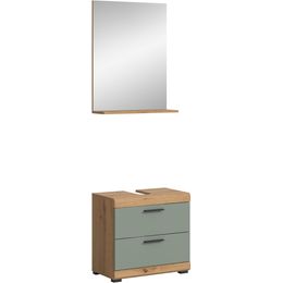 Badmöbel-Set Inosign "Siena, 2 teilig, bestehend aus: Waschbeckenunterschrank, Spiegel", grün (artisan eiche nb, salbei nb), B:60cm H:191cm T:34cm, Holzwerkstoff, MDF, Kastenmöbel-Sets, in verschiedenen Farben erhältlich, Badmöbel, Kombination, Badezimmer