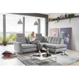 Ecksofa DIE PLANBAR "MP-IN20016 L-Form mit Kaltschaum-Polsterung", silber, B:242cm H:87cm T:116cm, 100% Polyester, Sofas, Ecksofa, wahlweise mit Kopfst&uuml;tzen und Bettfunktion, mit Kaltschaum-Polsterung