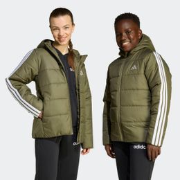 Winterjacke adidas Sportswear "J ESS 3S JKT", Jungen, Gr. 176, weiß (olive strata, weiß), Obermaterial: 100% Polyester, normal, Jacken Winterjacke