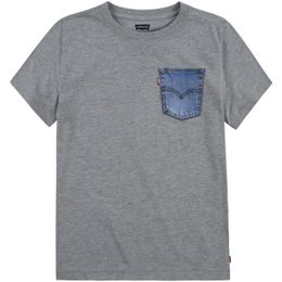 T-Shirt LEVI'S KIDS "GRAPHIC TEE", Jungen, Gr. 7 (122), grau (grau heather), Jersey, Obermaterial: 88% Baumwolle, 12% Polyester, unifarben, regular fit normal, Rundhals, gerader Abschluss, Shirts T-Shirt, mit Brusttasche for BOYS