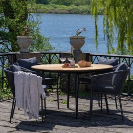 Pharao24.de Sitzgarnitur Garten Essgruppe aus Teak Massivholz und Aluminium (fünfteilig)