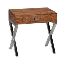 KADIMA DESIGN Sheesham-Holz Nachtkonsole, Landhausmöbel mit Chrombeinen - Stilvoll & Vielseitig