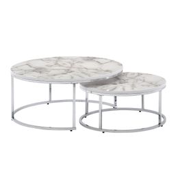 KADIMA DESIGN Couchtisch-Set mit Marmor-Optik: Eichenholz, Metallgestell, 80x80x36 cm & 60x60x26 cm, ineinanderschiebbar.