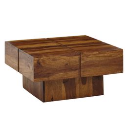 KADIMA DESIGN Couchtisch Sheesham Massivholz Quadrat, Modernes Rillenmuster, 57,5x57,5x30 cm