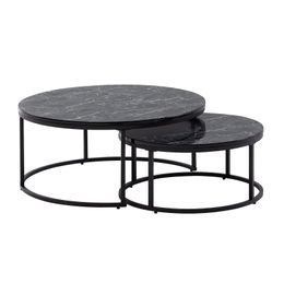 KADIMA DESIGN Couchtisch-Set mit Marmor-Optik: Eichenholz, Metallgestell, 80x80x36 cm & 60x60x26 cm, ineinanderschiebbar.
