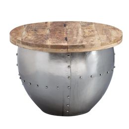 KADIMA DESIGN Couchtisch SERCHIO, rund, Industrial-Stil, Massivholz/Metall, Stauraum