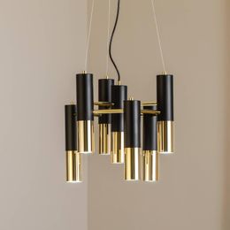 Pendelleuchte Orino, schwarz/gold, Metall, 7-flg., GU10