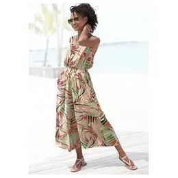 7/8-Overall Vivance, Damen, Gr. 40, beige (sand bedruckt), Crêpe, Obermaterial: 100% Viskose, bedruckt, figurumspielend 7/8-Länge, Rundhals, Overalls, aus gekreppter Viskose, Jumpsuit mit Alloverprint und weitem Bein