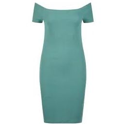 Shirtkleid Urban Classics "Urban Classics Damen Ladies Off Shoulder Rib Dress", Damen, Gr. XXL, US-Größen, grün (paleleaf), 97% Baumwolle, 3% Elasthan, unifarben, klassisch, slim fit, U-Boot-Ausschnitt, Kurzarm, Kleider
