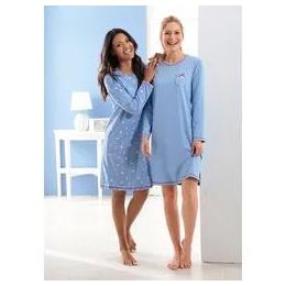wäschepur Sleepshirt WÄSCHEPUR "Sleepshirts", Damen, Gr. 48/50, Normalgrößen, blau (blau, bedruckt, blau), 100% Baumwolle, unifarben, bedruckt, gemustert, Langarm, Kleider